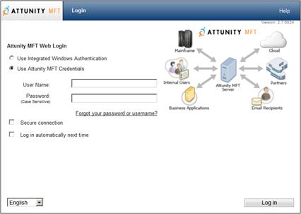 Logging in to Attunity MFT Web Client